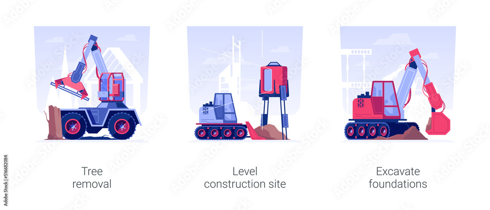 Excavation works at construction site isolated concept vector ...