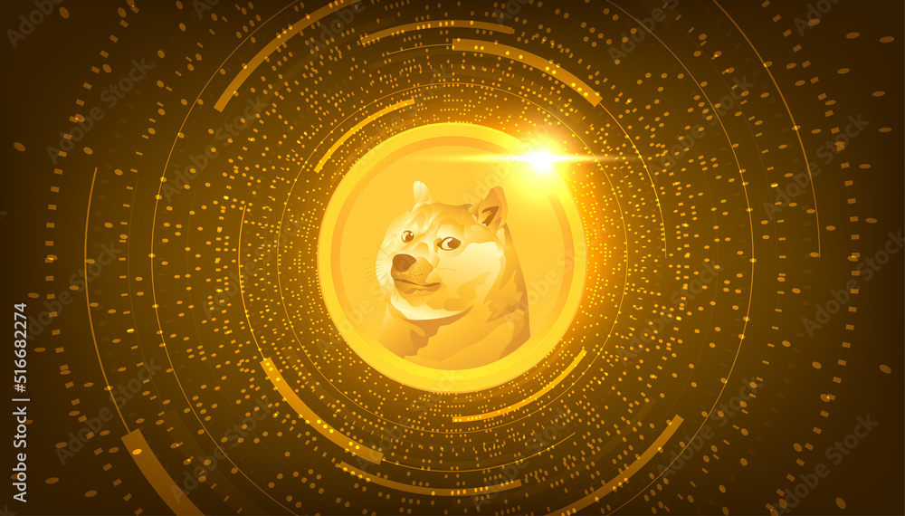 Dogecoin (DOGE) coin cryptocurrency concept banner background. Stock ...
