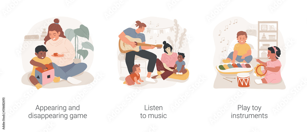 Infants cognitive development isolated cartoon vector illustration set ...