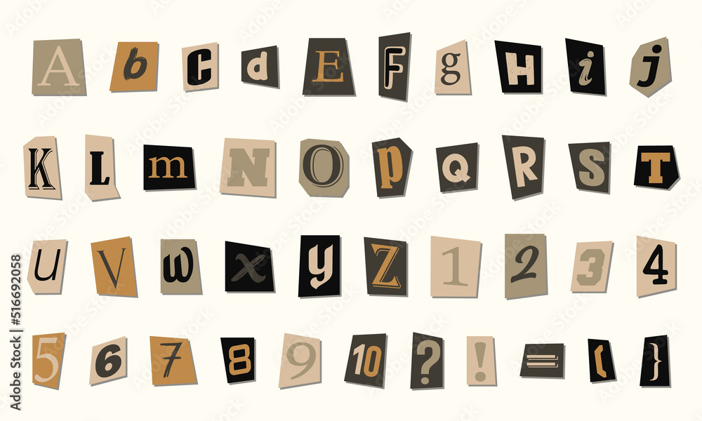 Vetor de Collection of vintage style Paper Letters. Alphabet letters ...