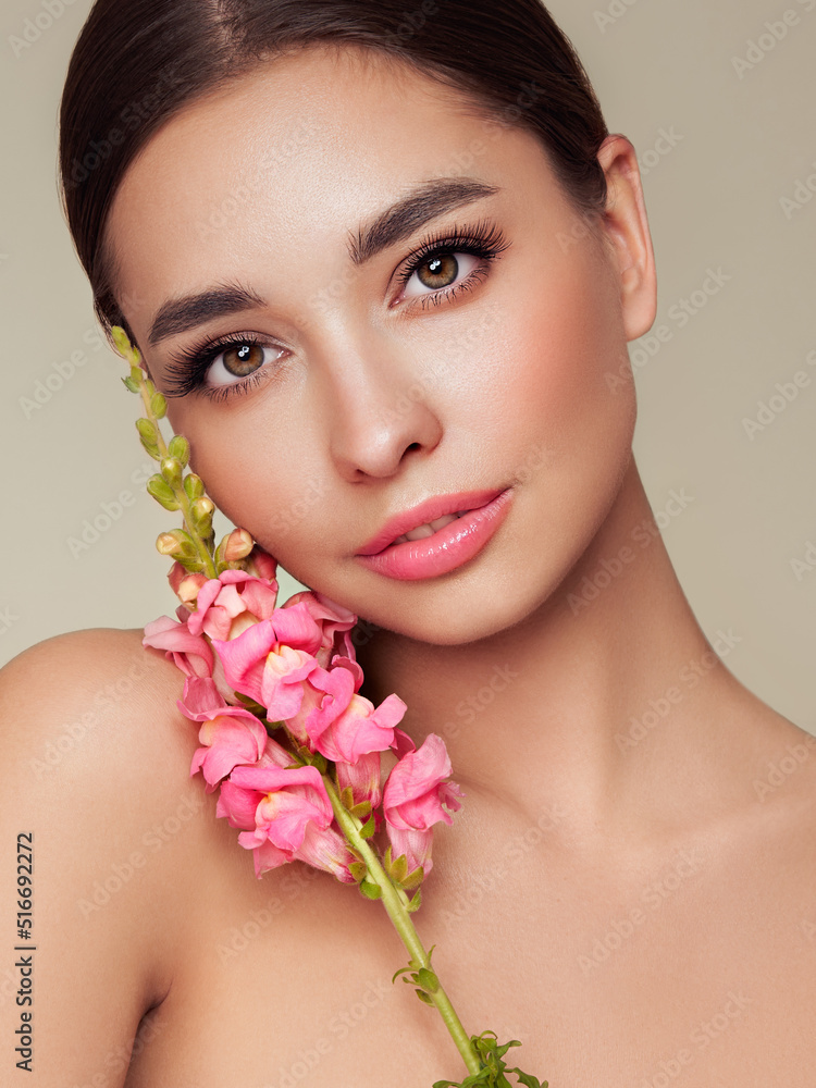 Portrait beautiful young woman with clean fresh skin. Model with ...