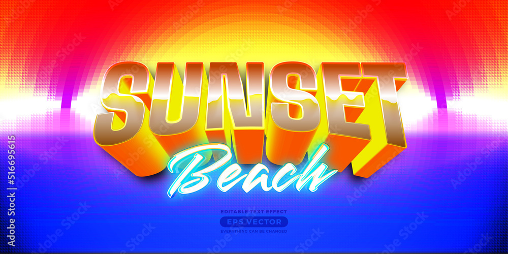 Sunset beach retro editable text effect style with vibrant theme ...