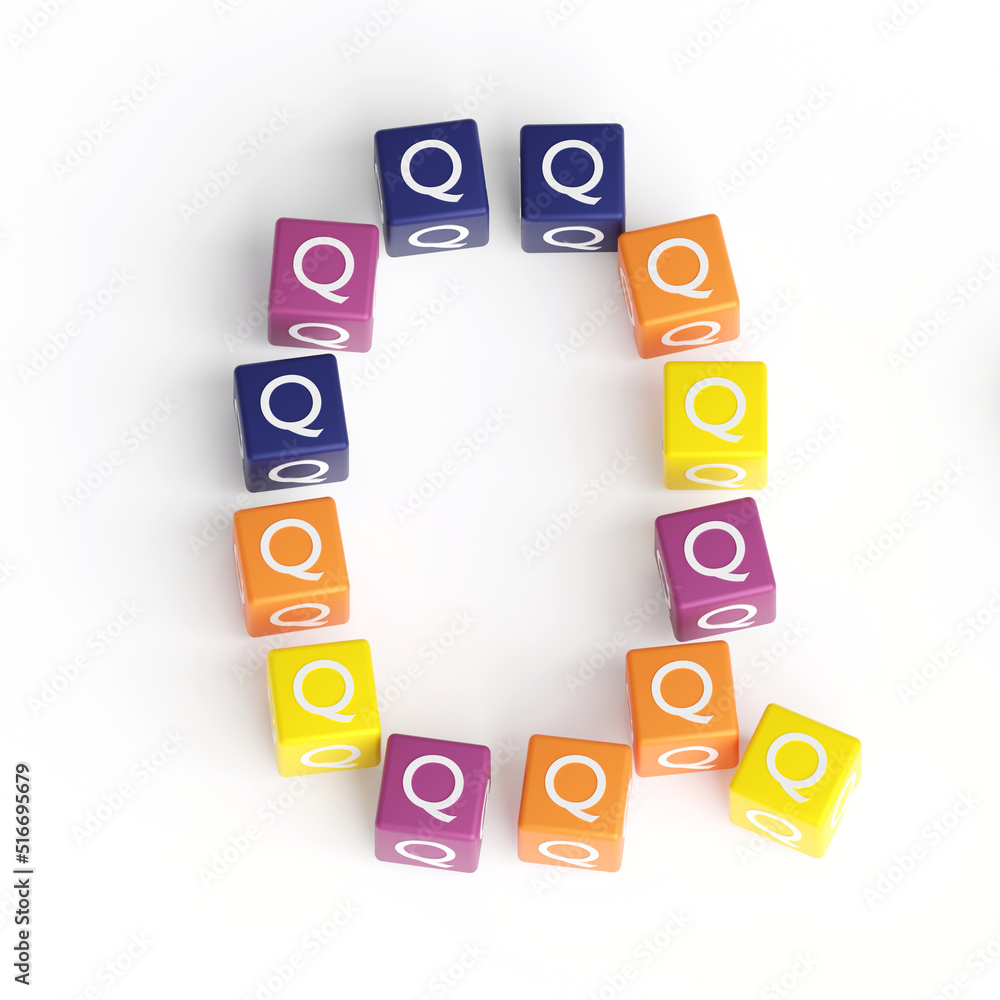 Letter Q from cubes. Font from cubes. 3D illustration. White background ...