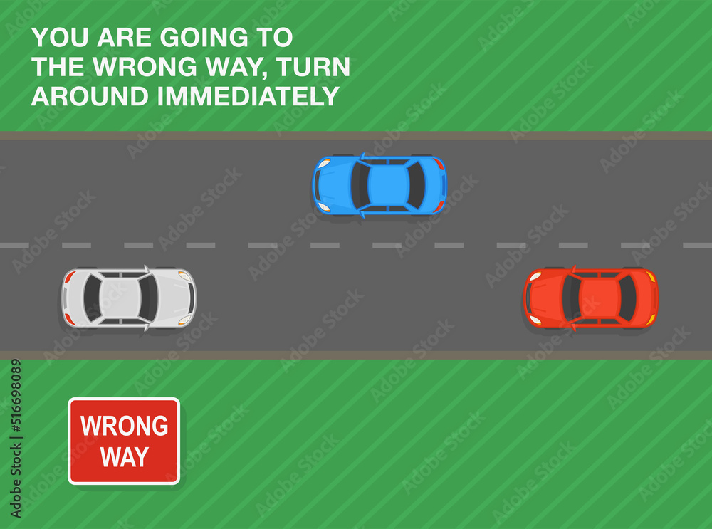 Vetor de Safe driving tips and traffic regulation rules. Wrong way road ...