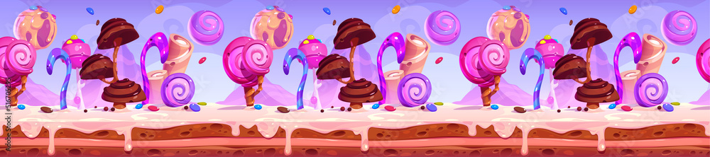 Candy planet cartoon game platform, seamless background. Arcade ui ...