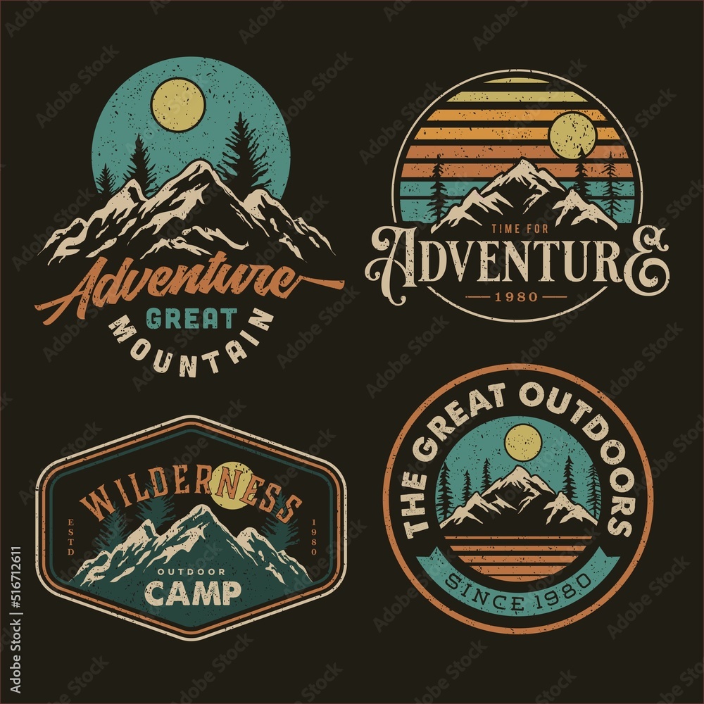 set collection of vintage adventure badge. Camping emblem logo with ...