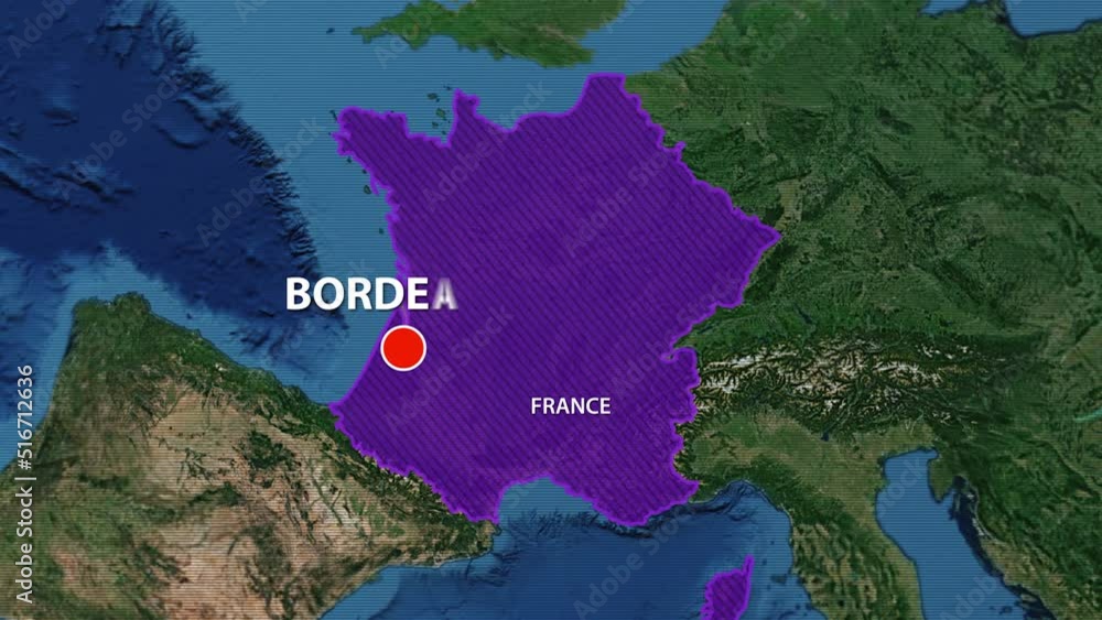 Designation of the borders of France on the map and the mark of the ...