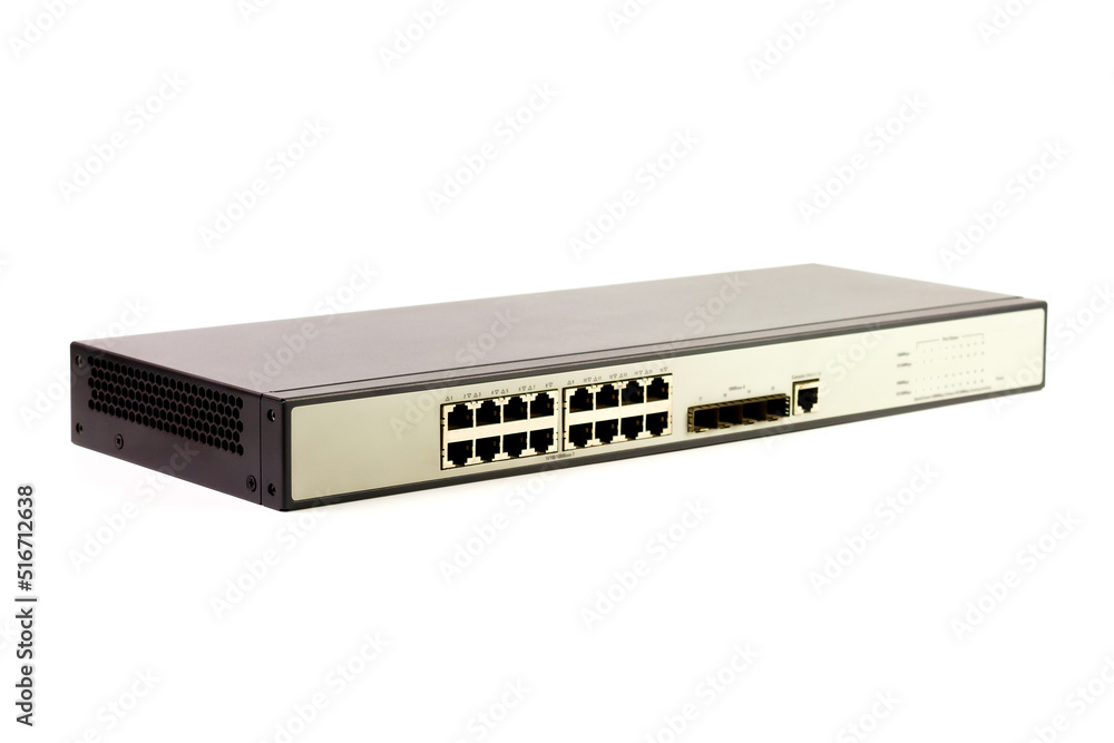 16-port gigabit switch black and white color isolated on white ...