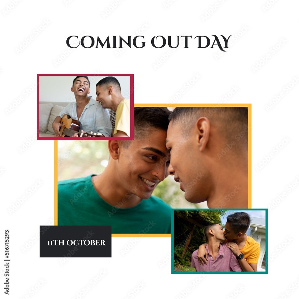 Image of coming out day and photos of happy biracial gay couple Stock ...