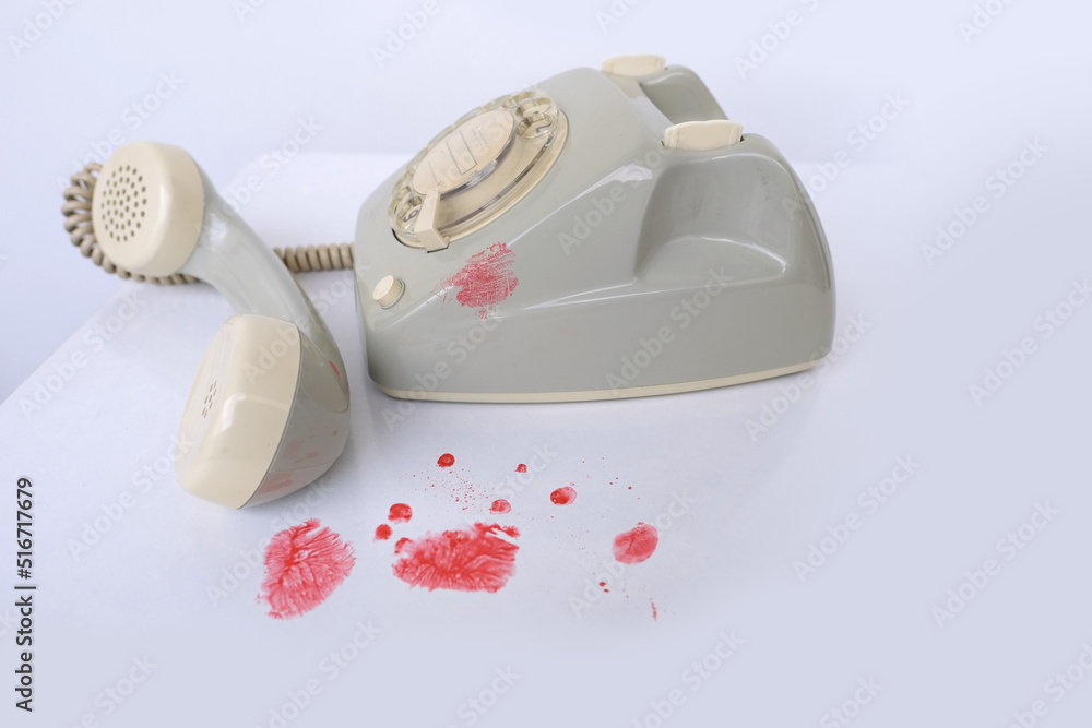 evidence idfresh splatter of red blood on telephone, forensic ...