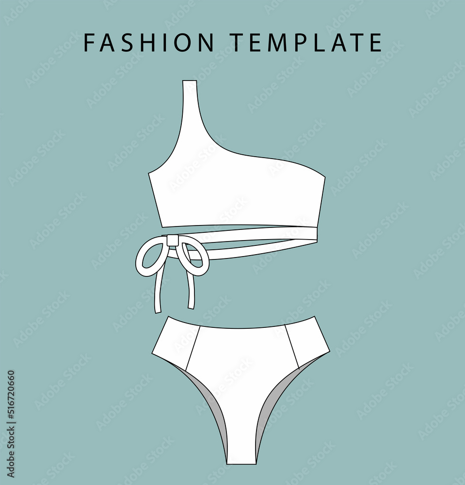 Vector illustration of bikini. Bikini fashion flat sketch template ...