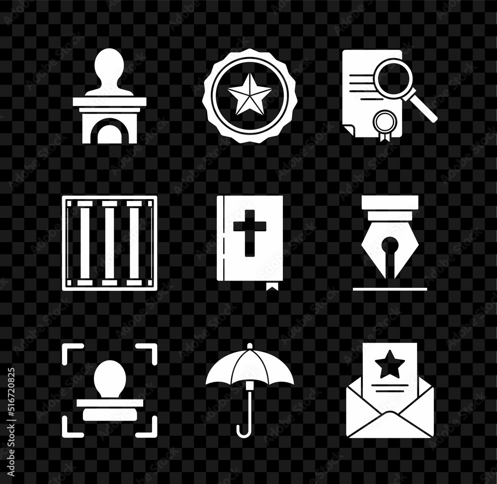 Set Stage stand or debate podium rostrum, Police badge, Document with ...