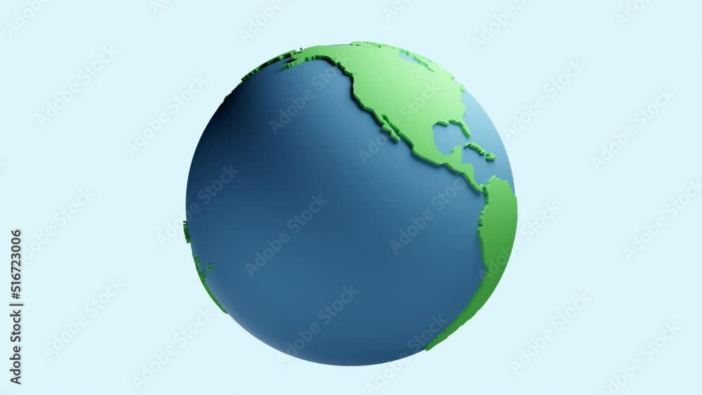 Cartoon earth turn loop on blue background.3d rendering . Stock Video ...