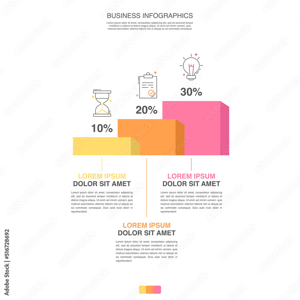 Vector creative infographic of columns bar chart with 3 options. Modern ...