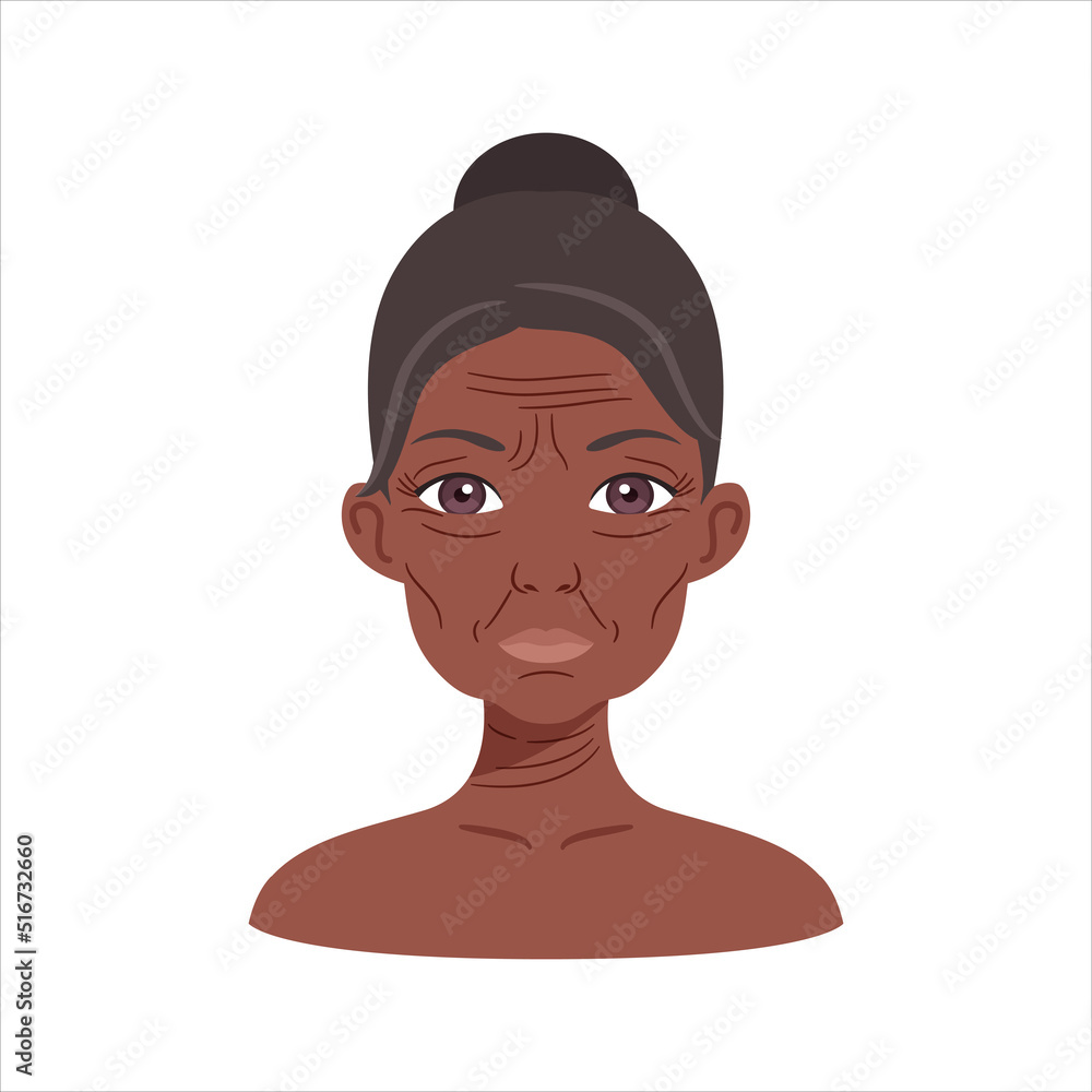 Portrait of a Beautiful Elderly Afro Black Woman. Wrinkles and Saggy ...