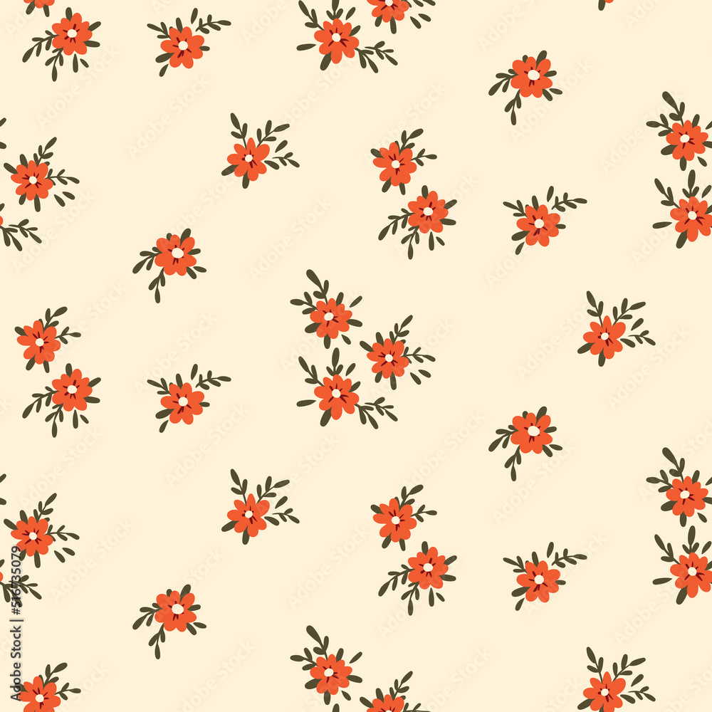 Seamless floral pattern with small sparse flowers on a white background ...