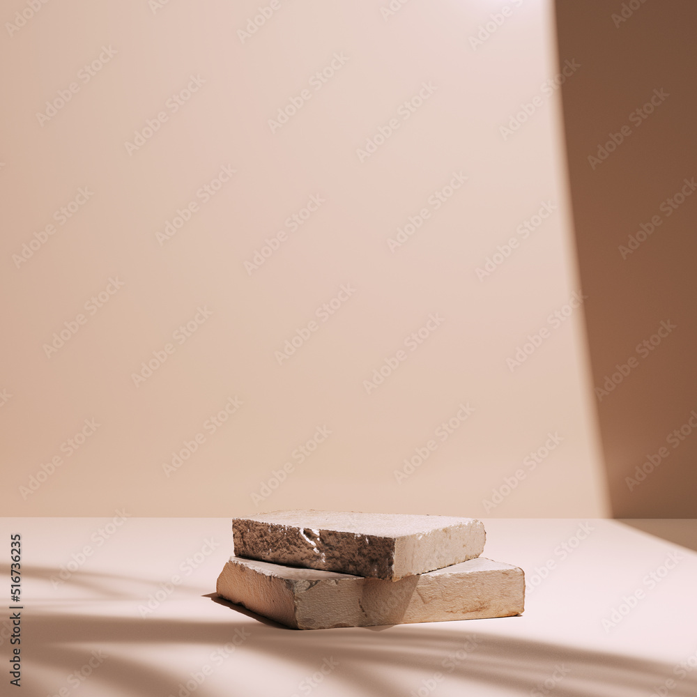 Stone slabs podium product presentation, minimal beige scene with ...