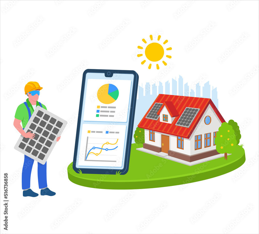 Solar energy panel repair man installation mobile application with ...