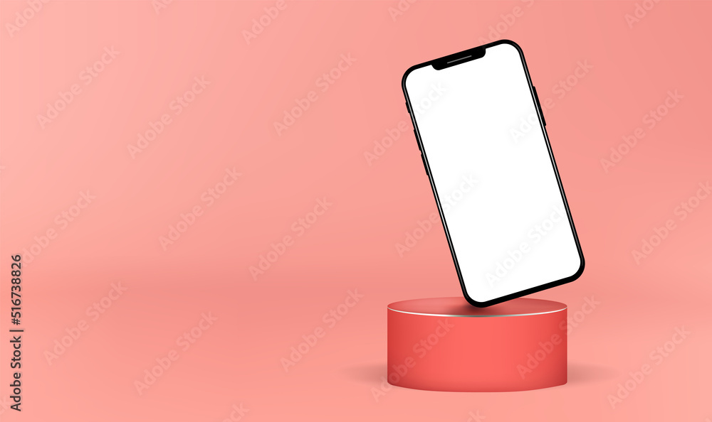 Notch Smartphone Blank Screen Podium Stage Isolated Mockup Template Presentation Technology