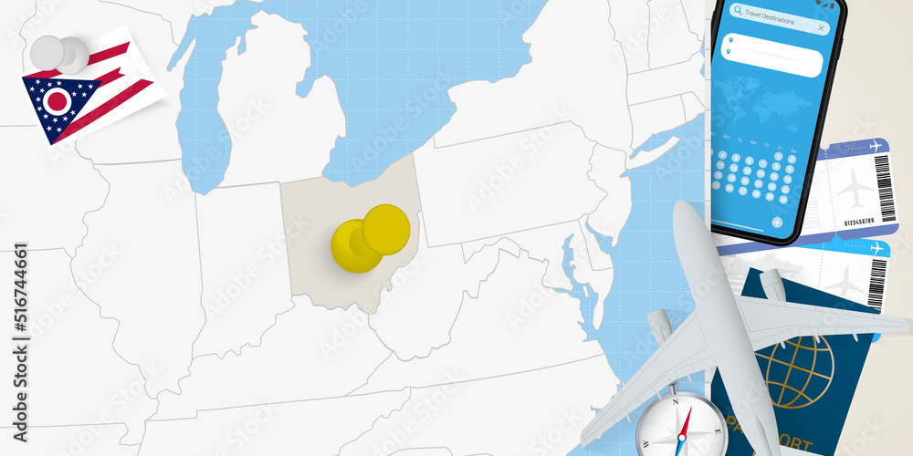Travel to Ohio concept, map with pin on map of Ohio. Vacation ...