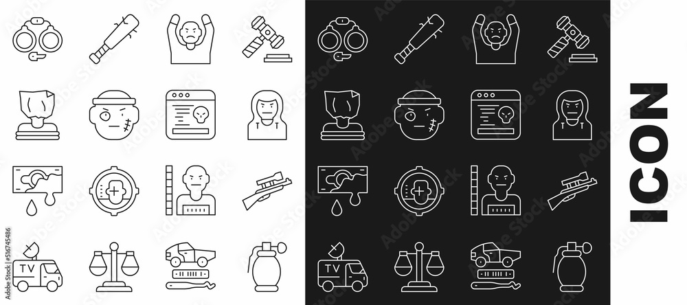 Set line Hand grenade, Sniper rifle with scope, Thief mask ...