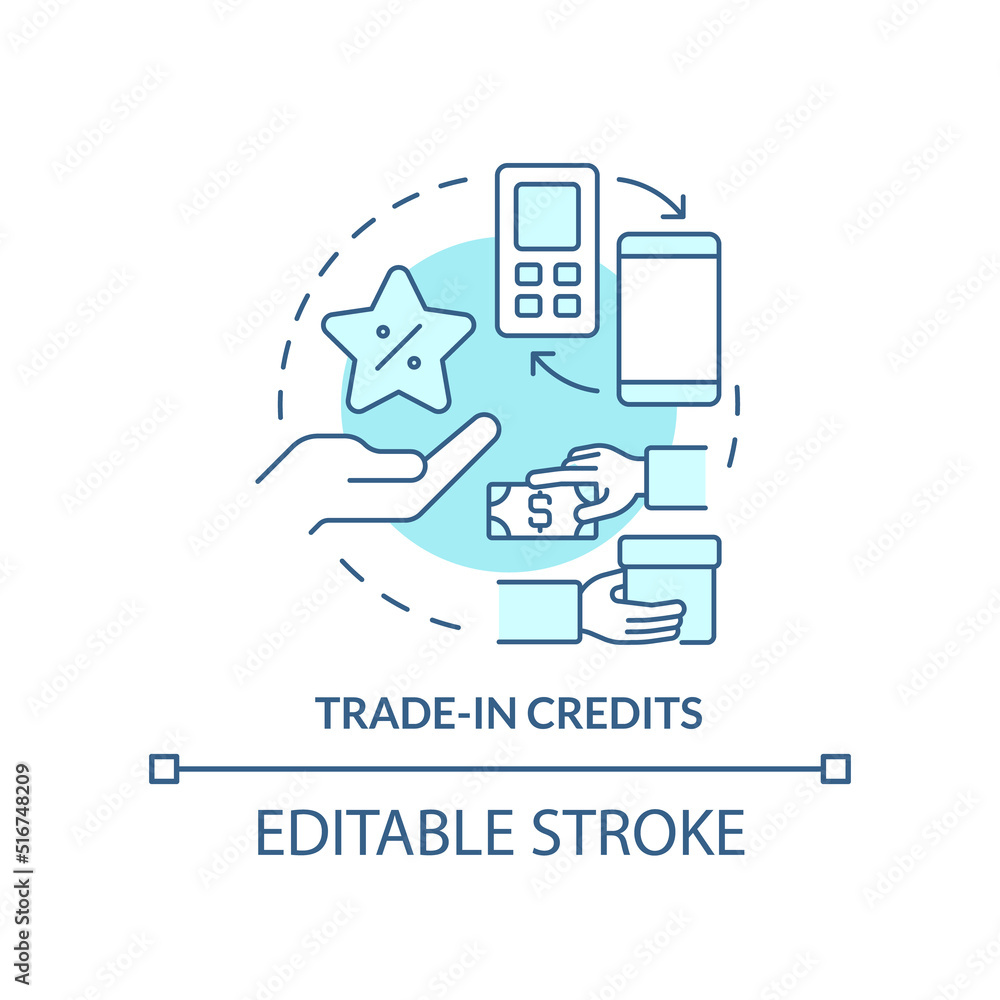 Trade in credits turquoise concept icon. Program for customers. Type of ...