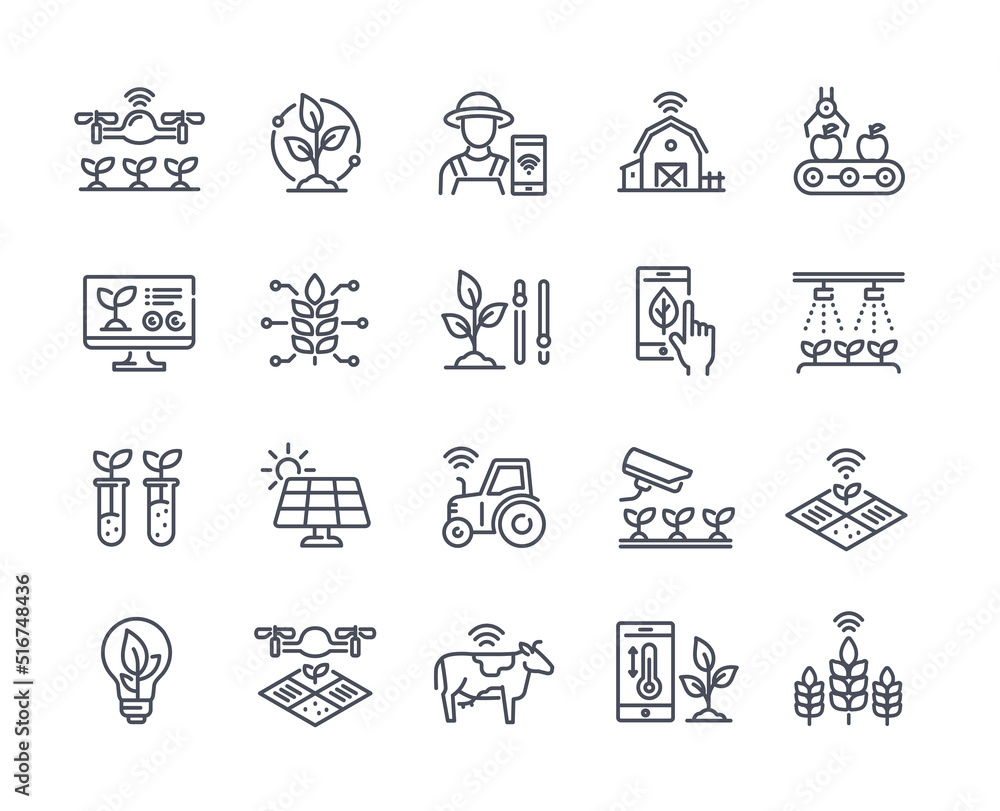 Smart farm simple line icon set. Innovative technologies for managing ...