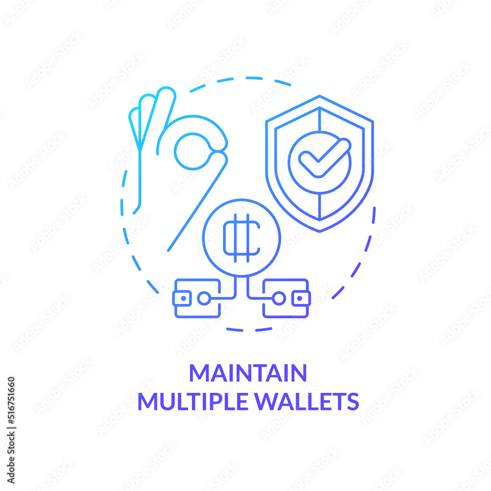 Maintain multiple wallets blue gradient concept icon. Diversified ...