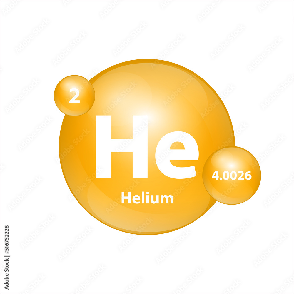 Helium (He) icon structure chemical element round shape circle yellow ...