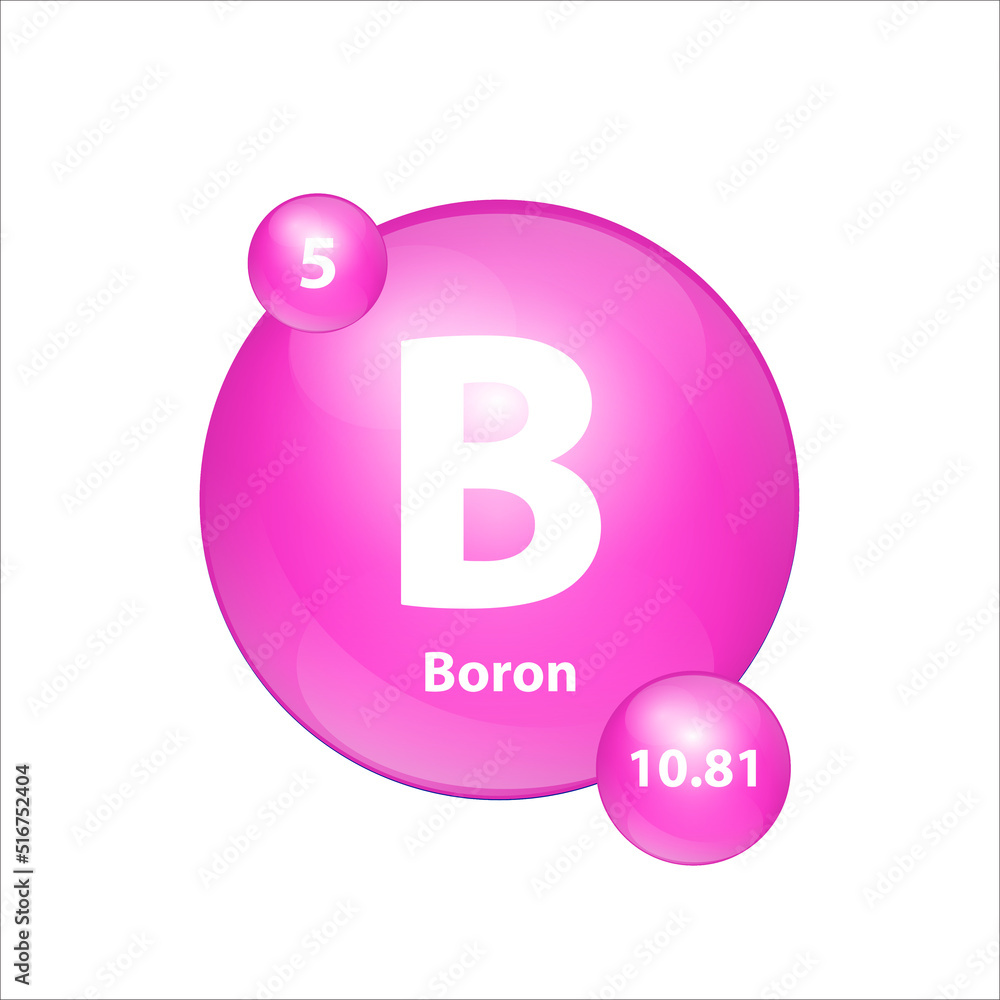 Boron (B) icon structure chemical element round shape circle pink. 3D ...