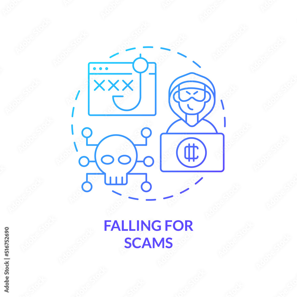 Falling for scams blue gradient concept icon. Beware of frauds. Risks ...
