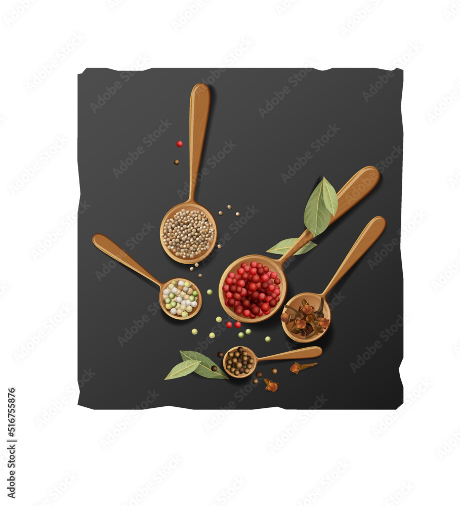 blackstone texture with a composition of wooden spoons. multi colored ...