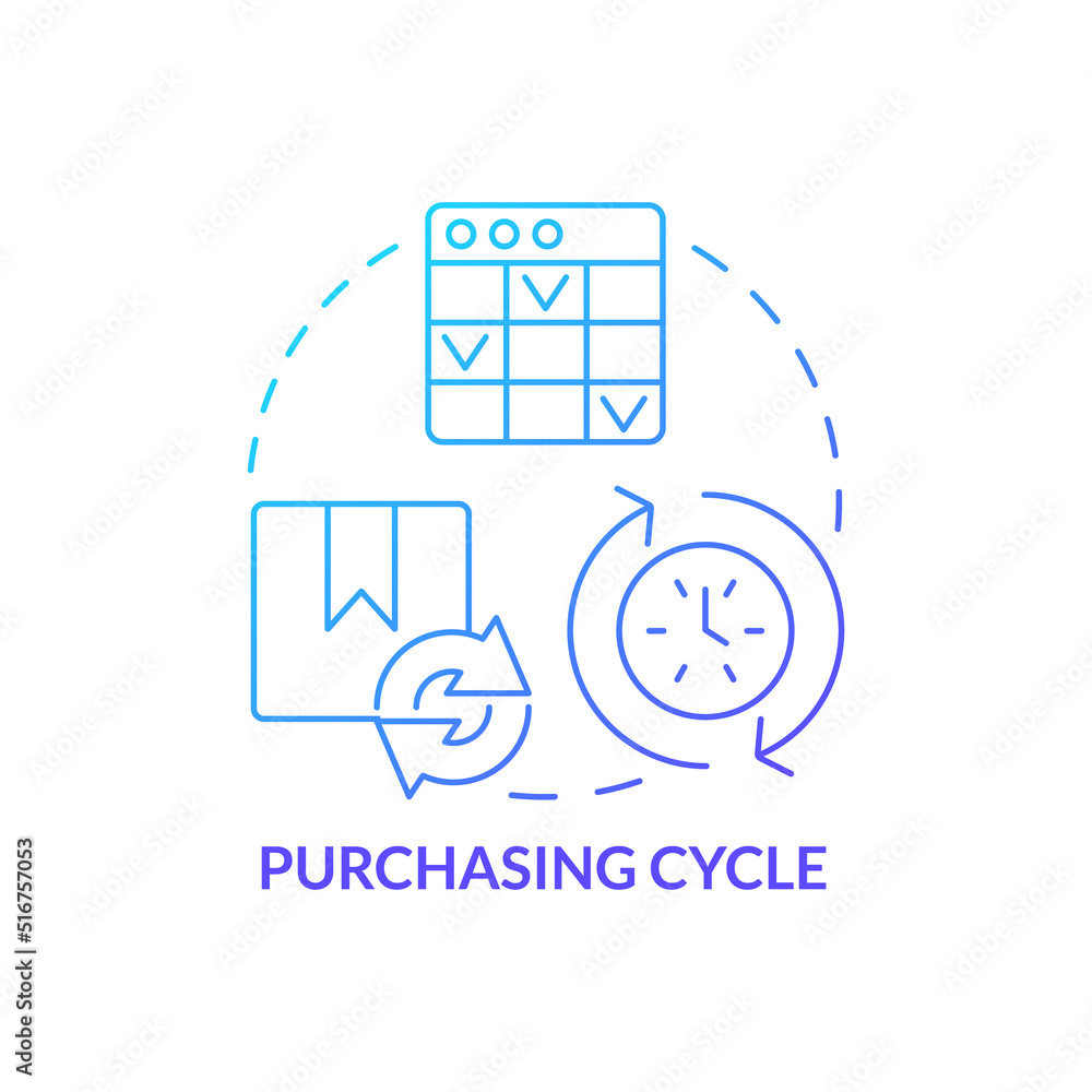 Purchasing cycle blue gradient concept icon. Procurement strategy example abstract idea thin ...