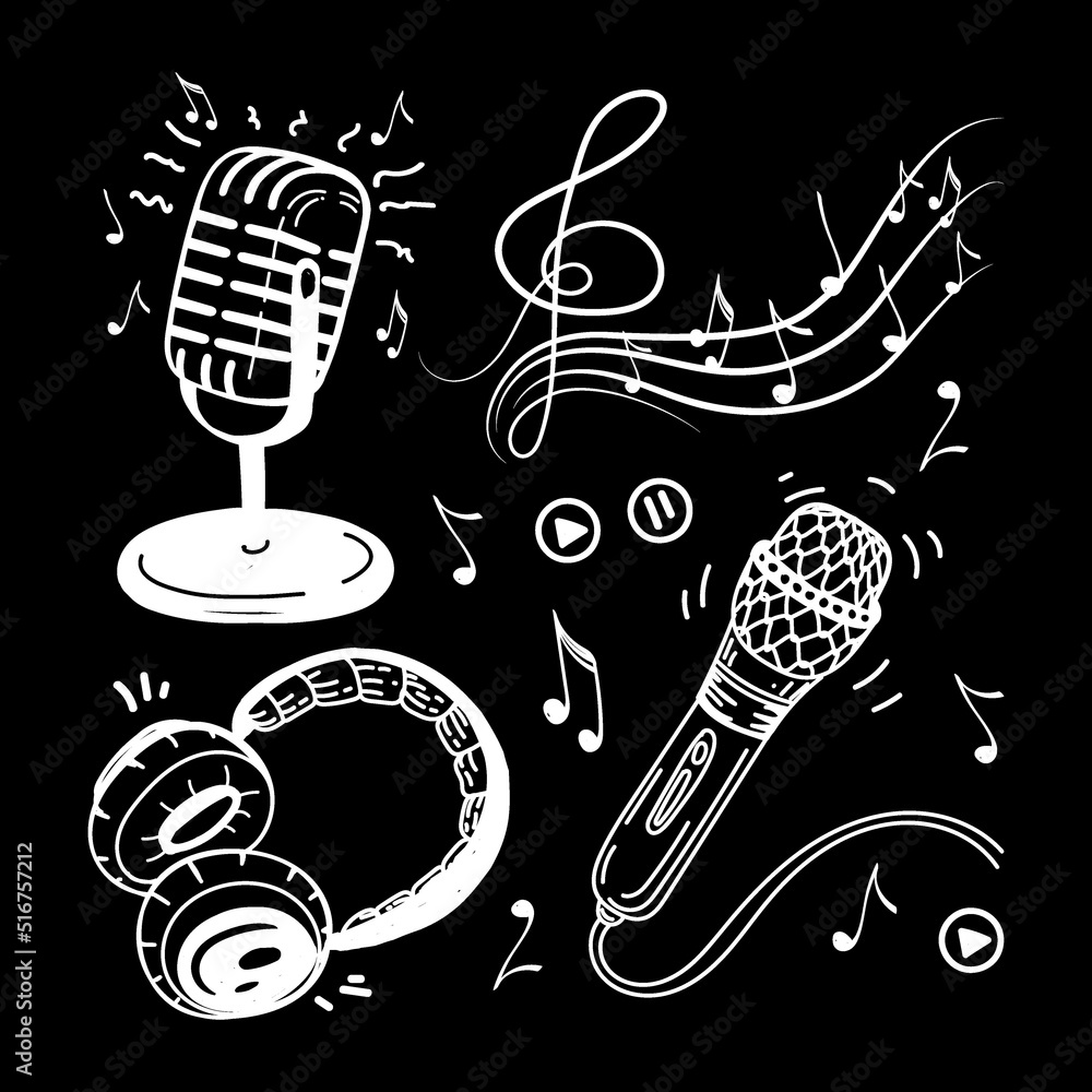 Microphone And Music Notes Drawing