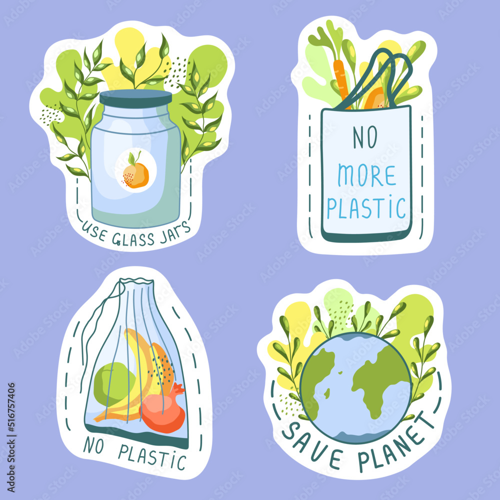 Ecological stickers. Environment protection, sustainability concept. No ...