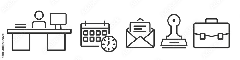 Collection of Office Related Vector Line Icons. Pictogram Set on white ...