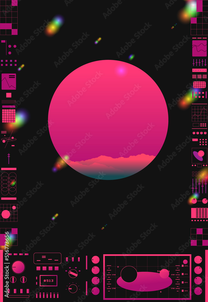 Control interface panel of spaceship interior and planet mountain view ...