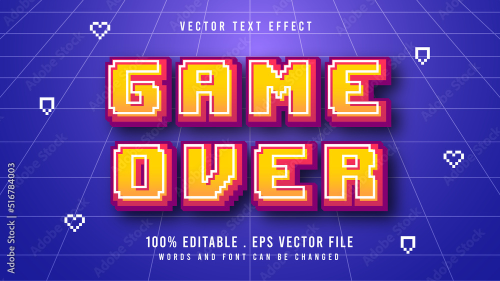 Game over pixel 3d editable text effect font style Stock Vector | Adobe ...