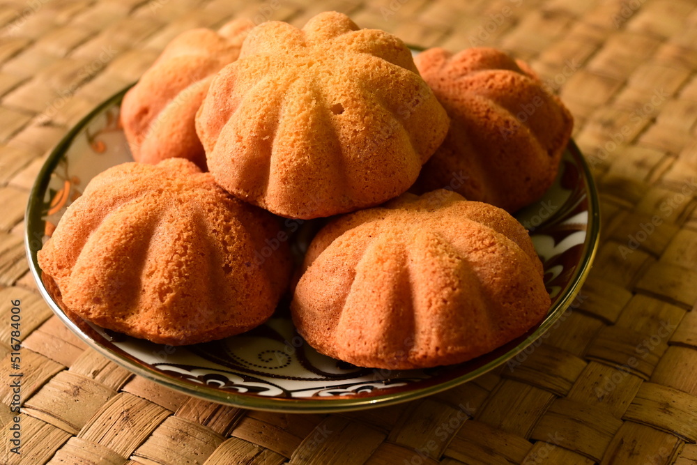 Mini baked sponge cake which is a popular snack during Muslim holidays ...