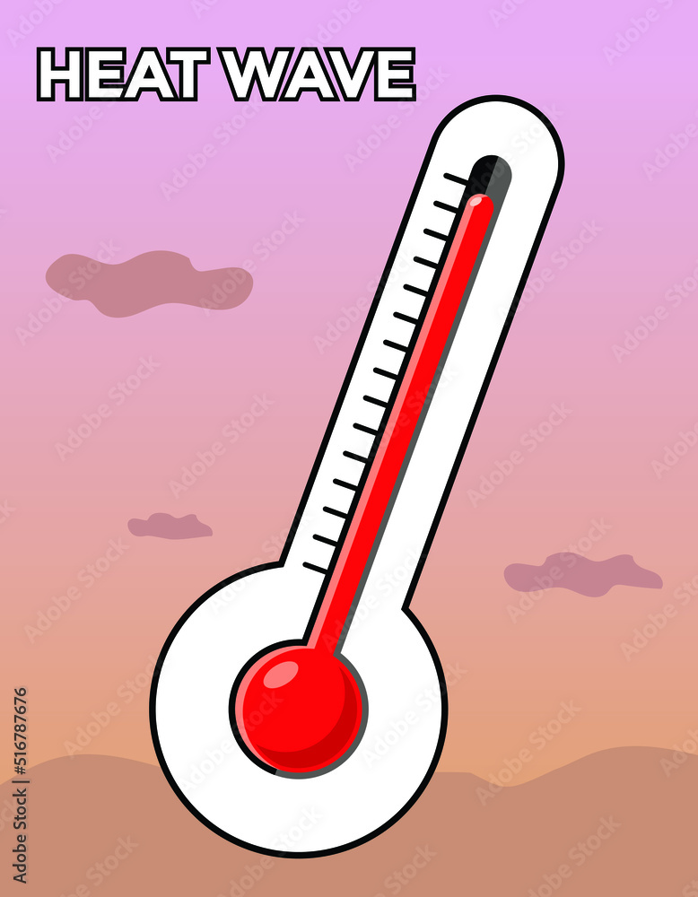 heat wave, thermometer and skyline background, vector illustration ...