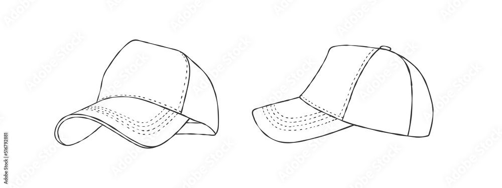 Drawn cap. Baseball cap front and side view. Drawing Style Images ...
