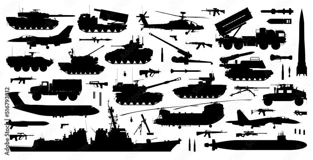 Obraz armed forces silhouette set. Collection of various realistic ...