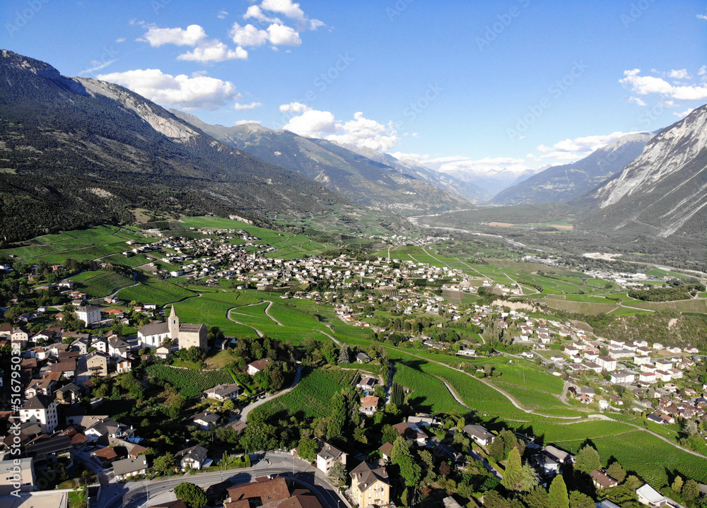 Miege and Siierre sight from Venthone village, Valais, Switzerland ...
