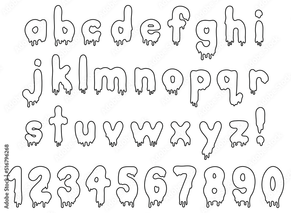 Dripping Liquid Lowercase Alphabet Letters and Number Clipart Set ...