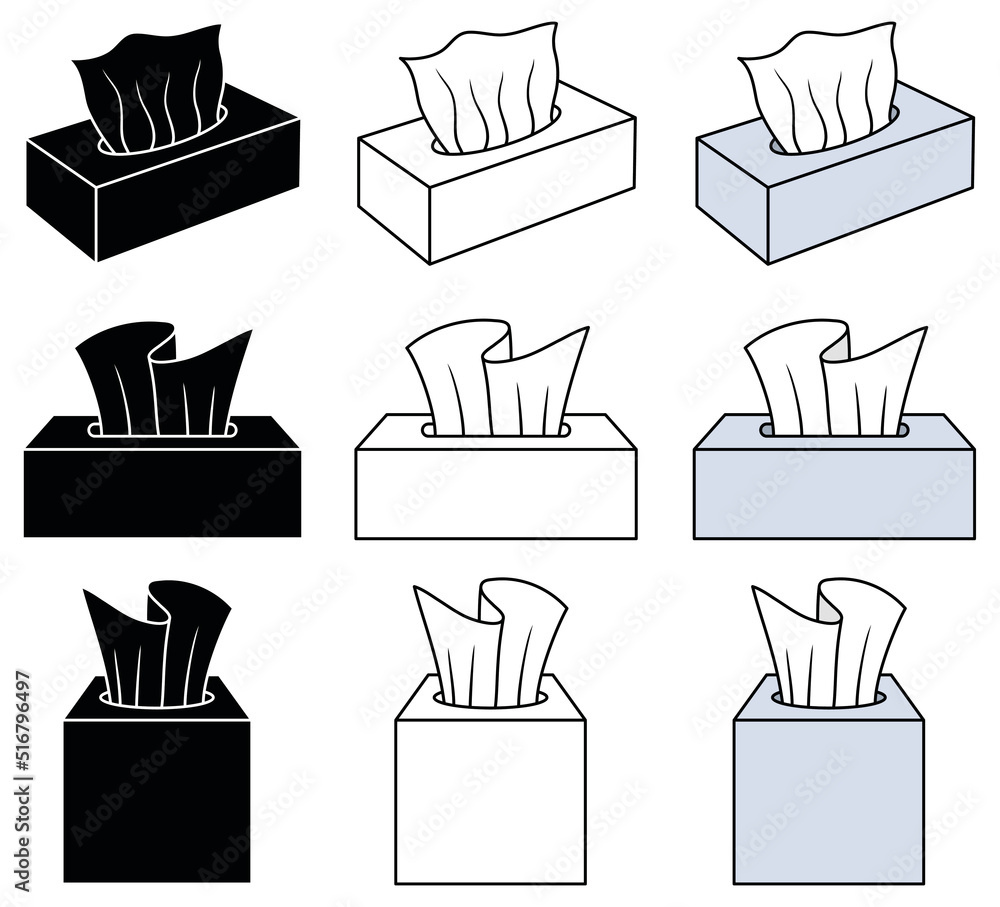 Tissue Box or Wipes Clipart Set - Outline, Silhouette and Color Stock ...