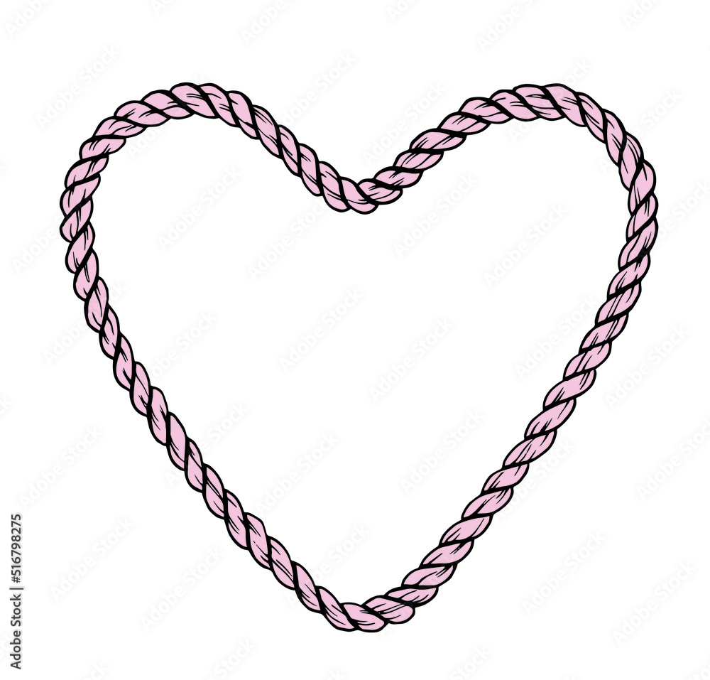 Heart shaped rope frame illustration. Vector border decoration. Stock ...