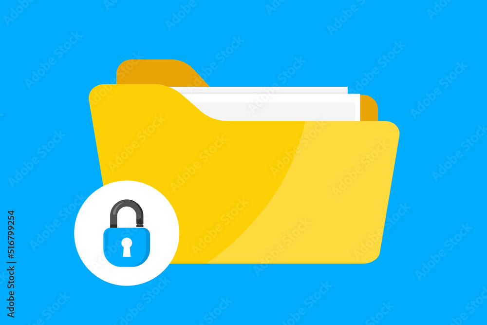 Folder with documents and a lock. Secure confidential file folder with ...