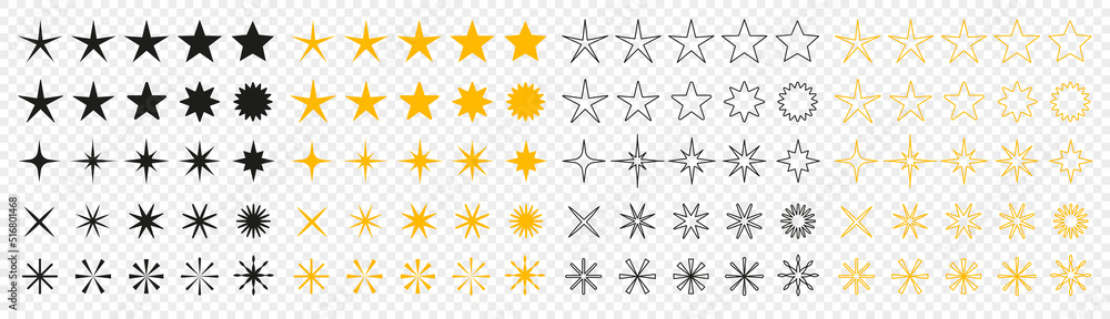 Stars collection. Star vector icons. Golden and Black set of Stars ...