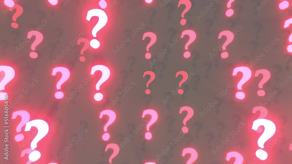 A lot of question marks are moving towards the camera. Red glowing ...