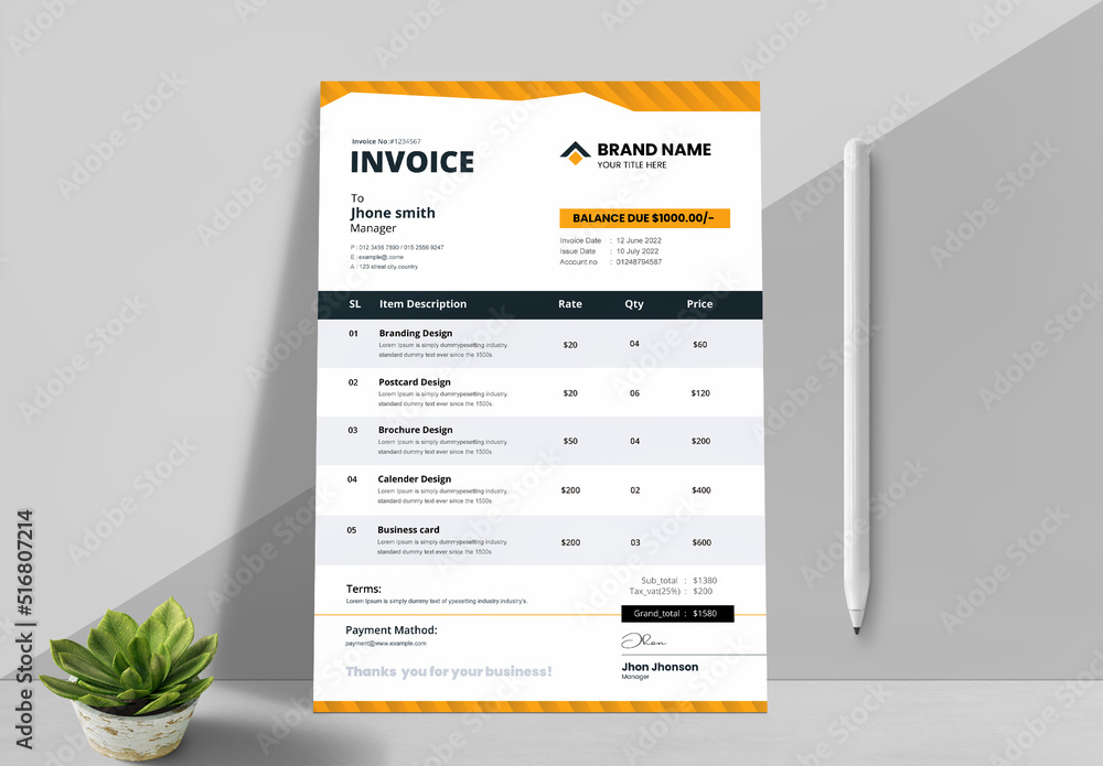 Invoice Layout Stock Template | Adobe Stock